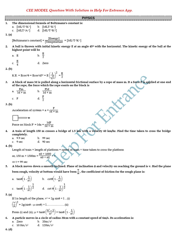 CEE Model Physics Questions & Solutions | PDF | Redox | Chemical Bond