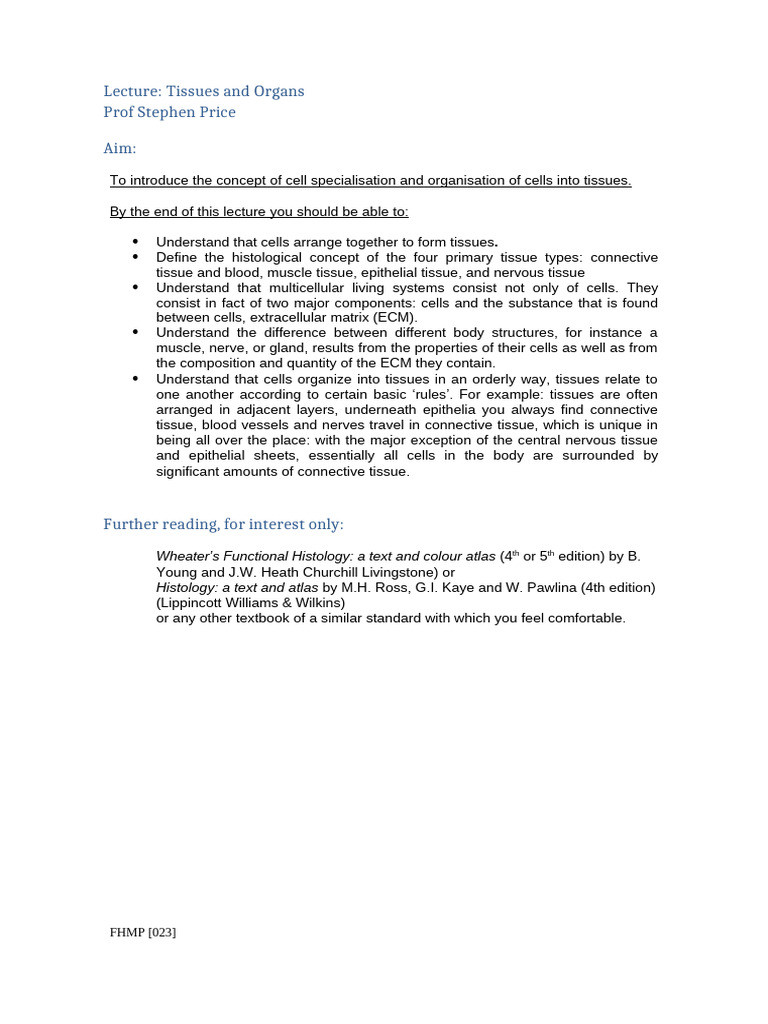 ANAT0001 Cells To Tissues Take Home | PDF