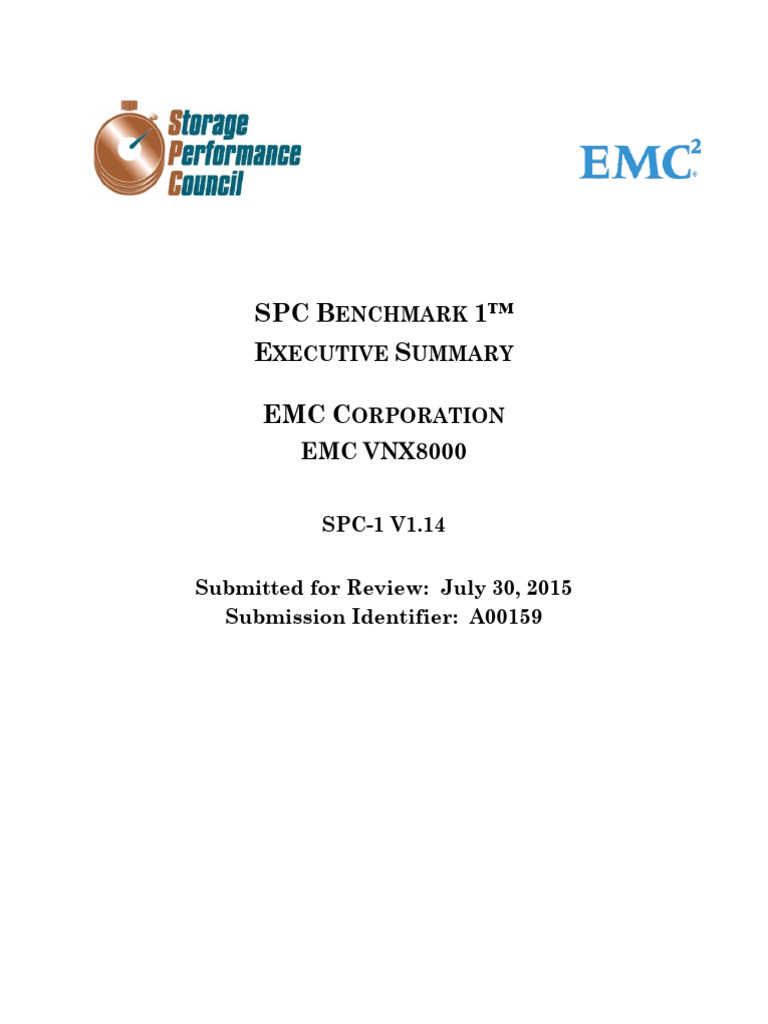 A00159 EMC VNX8000 SPC-1 Executive-Summary | PDF | Computer Data ...