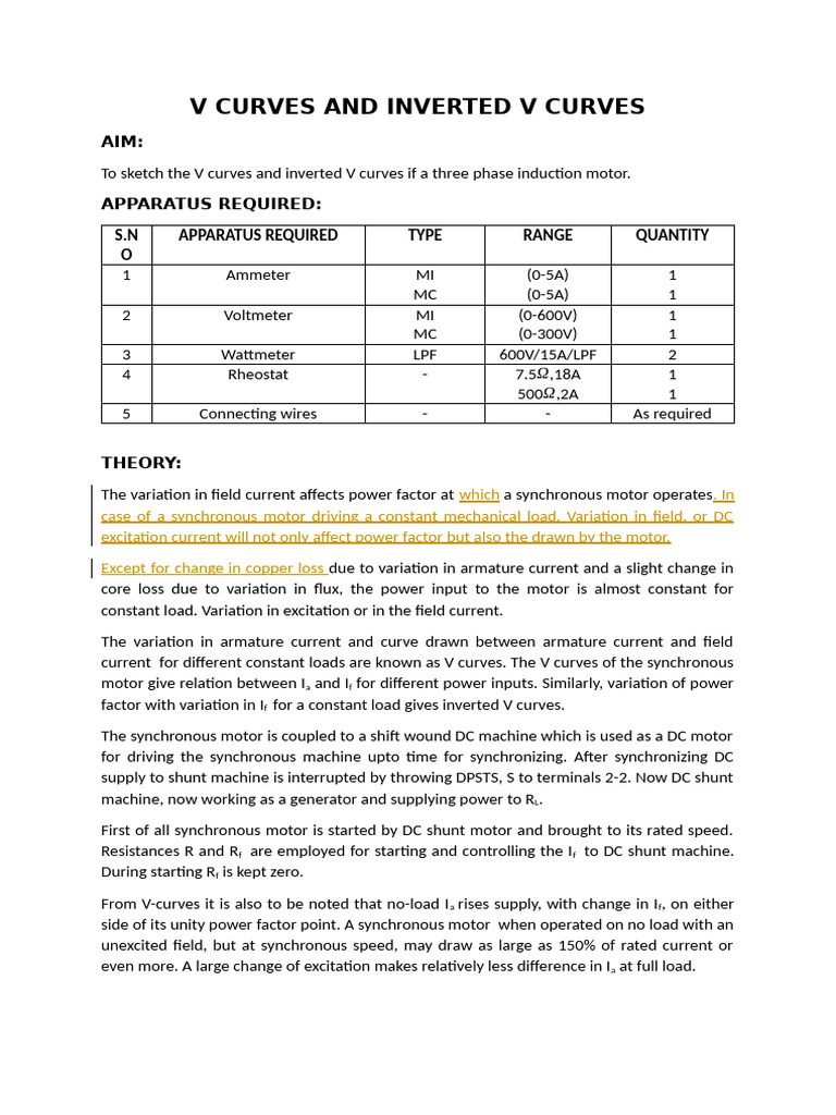 Determination of V Curves and Inverted V Curves On 3 Phase Synchronous ...