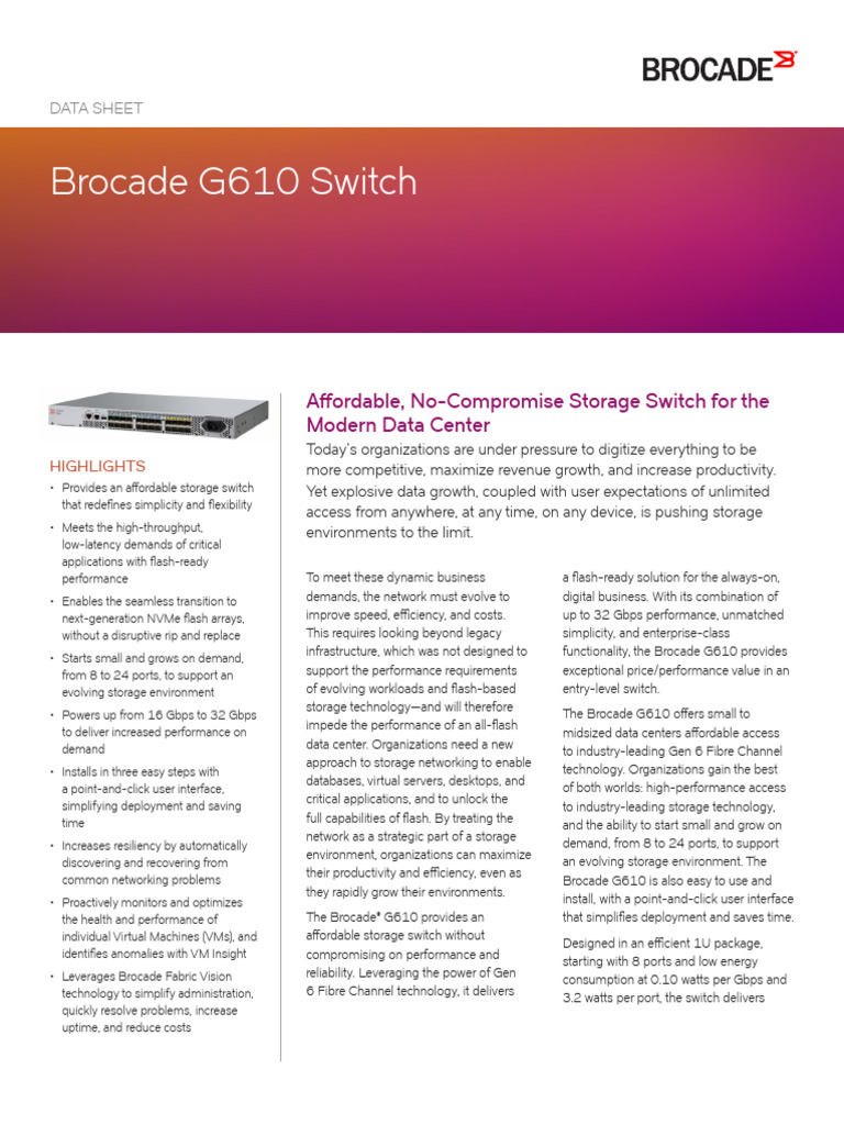 Brocade g610 Switch Ds | PDF | Computer Network | Data Center