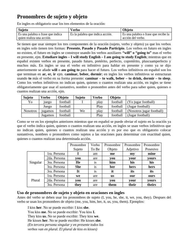 Course Language - English - Pronombres Subjeto y Objeto | PDF | Verbo ...