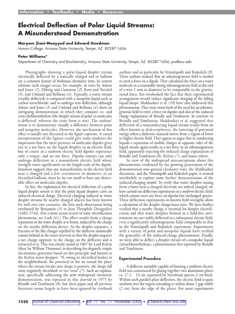 Electrical Deflection of Polar Liquid Streams | PDF | Chemical Polarity ...