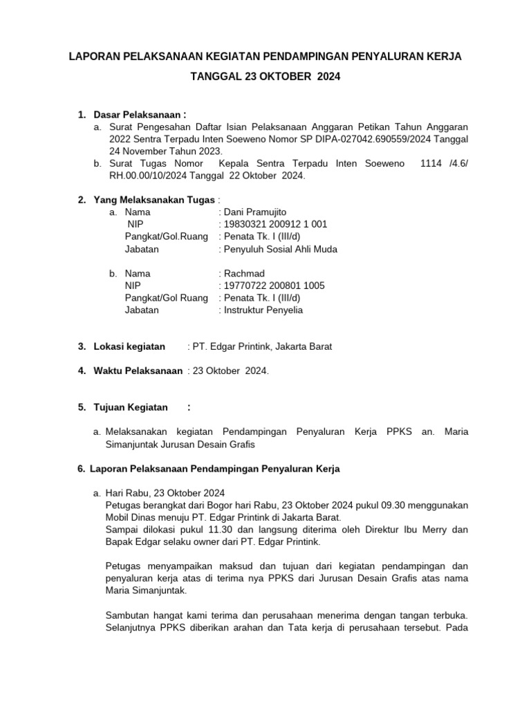 Laporan Pendampingan Kerja | PDF