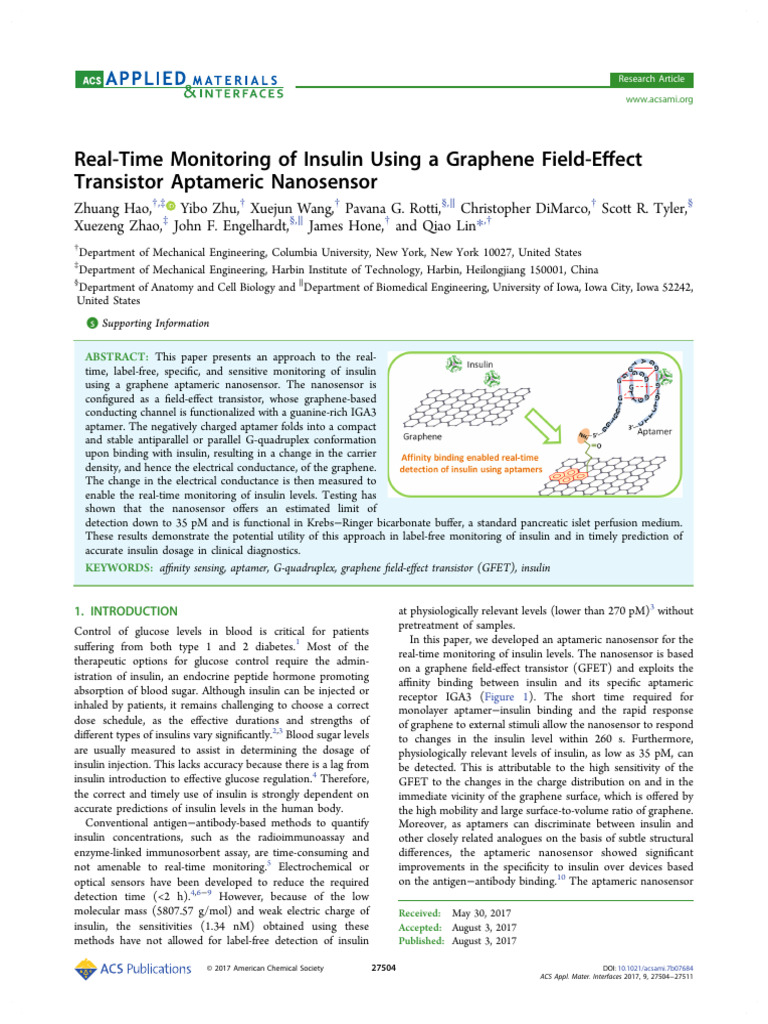 Real-Time Insulin Monitoring Nanosensor | PDF | Insulin | Dose ...