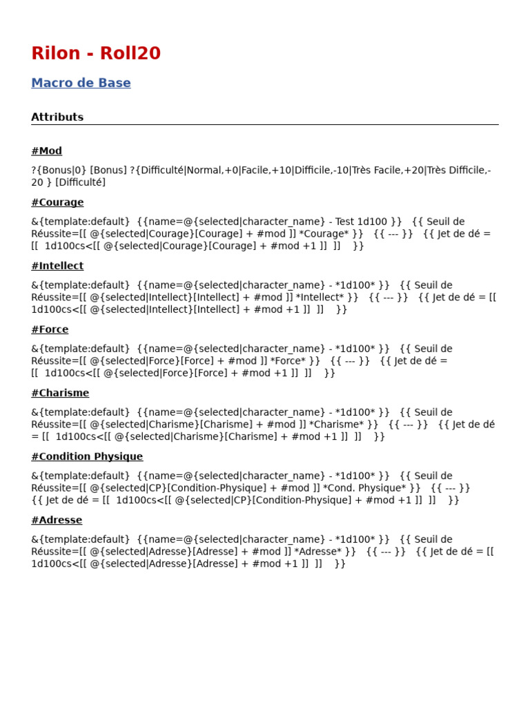 Rilon Roll20 Macro | PDF