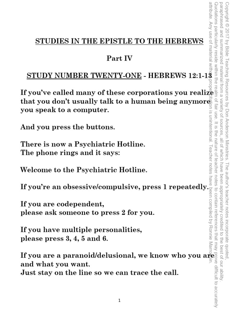 Hebrews Study 21 Teacher Notes c | PDF | Jesus | Fair Use