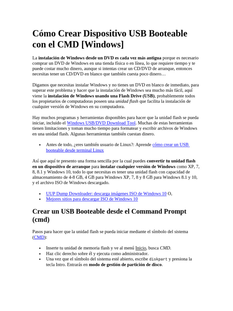 Cómo Crear Dispositivo USB Booteable Con El CMD | PDF | Memoria USB ...