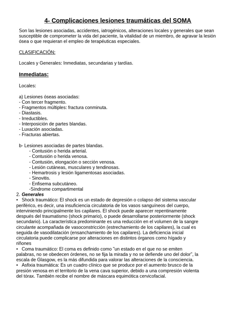 4 - Complicaciones Lesiones Traumáticas Del SOMA | PDF | Choque (circulatorio) | Hueso
