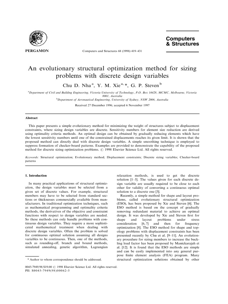 An Evolutionary Structural Optimization Method For Sizing Problems With Discrete Design ...