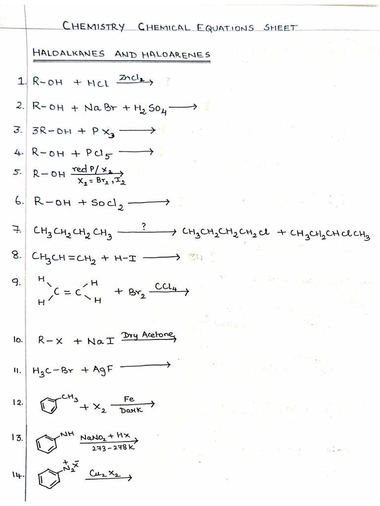 Chemistry Equations Sheet Class 12 | PDF