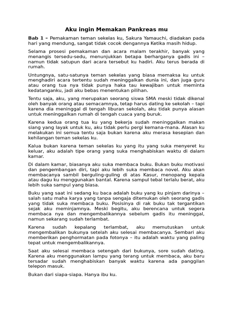 Aku ingin Memakan Pankreas mu 1 | PDF