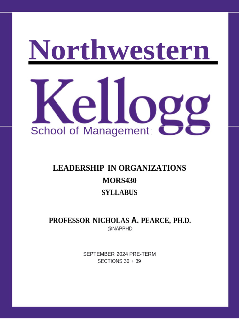 Pearce MORS 430 Fall 2024 Syllabus | PDF | Leadership | Concept