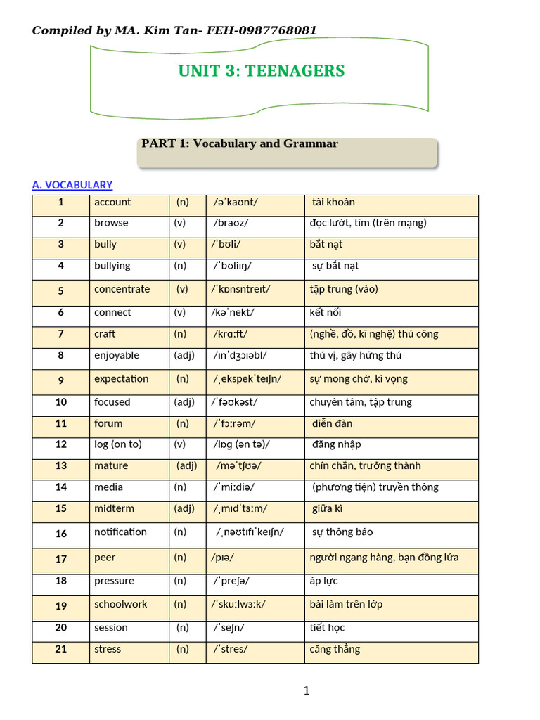 E8 - Unit 3 - Teenagers - Global Success | PDF | Adolescence | Cyberbullying
