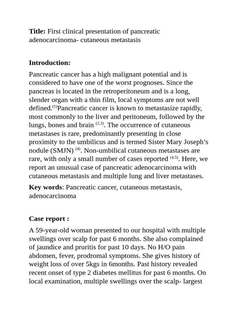 Cutaneous Pancreatic Metastasis Pdf Metastasis Pancreatic Cancer