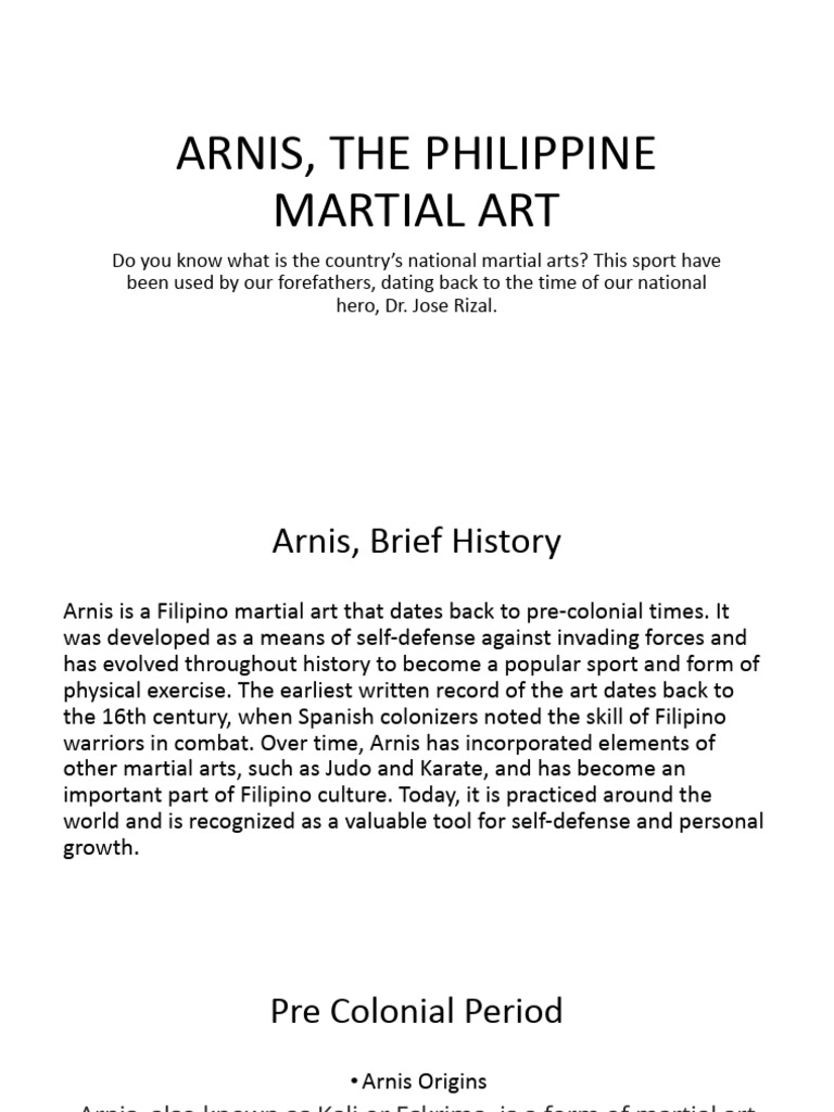 Arnis The Philippine Martial Art | PDF | Individual Sports | Combat Sports