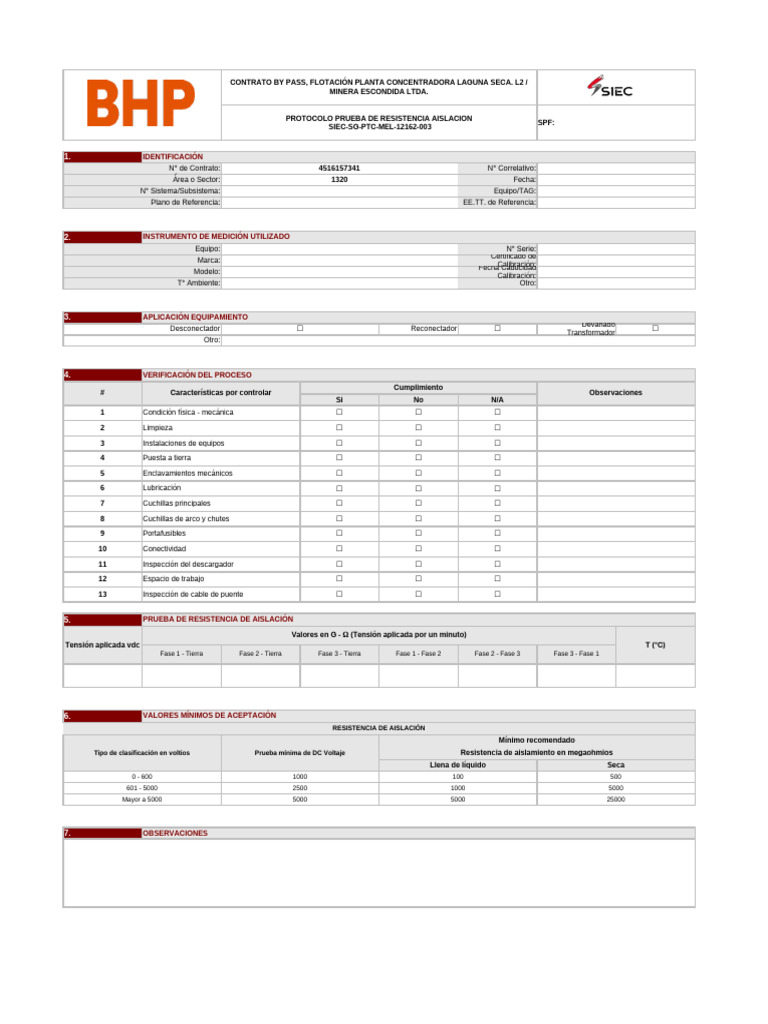 Siec-Sg-Ptc-Mel-12162-003 Prueba Resistencia Aislación | PDF | Resistencia Eléctrica y ...