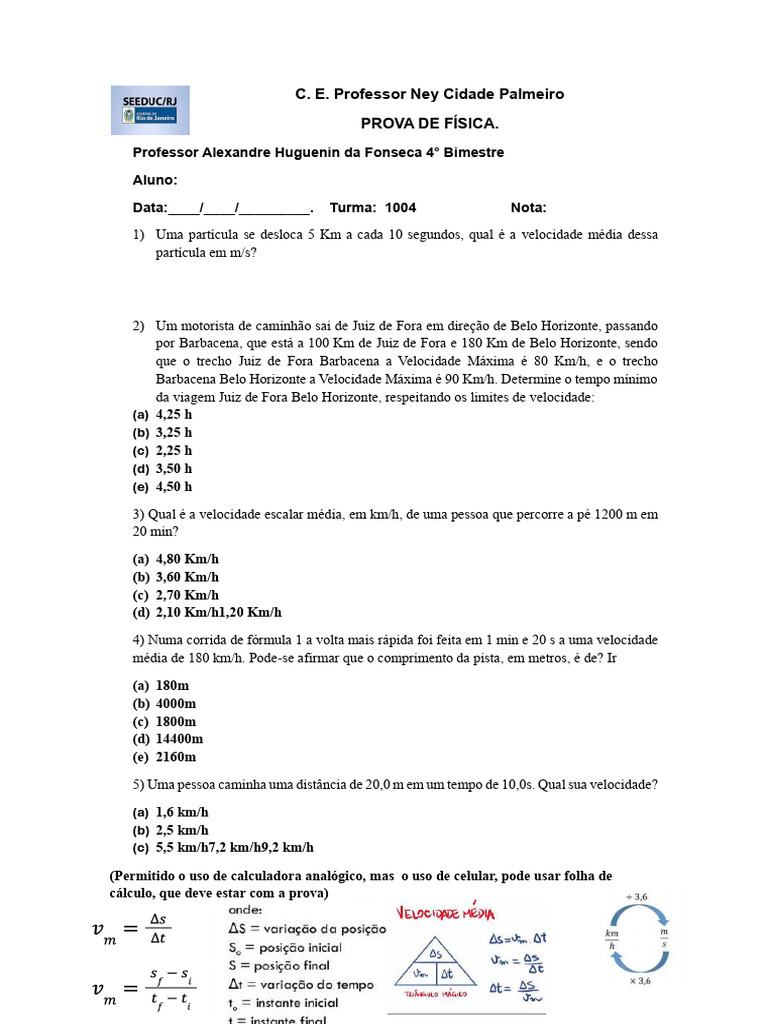 Prova Fisica 1004 | PDF