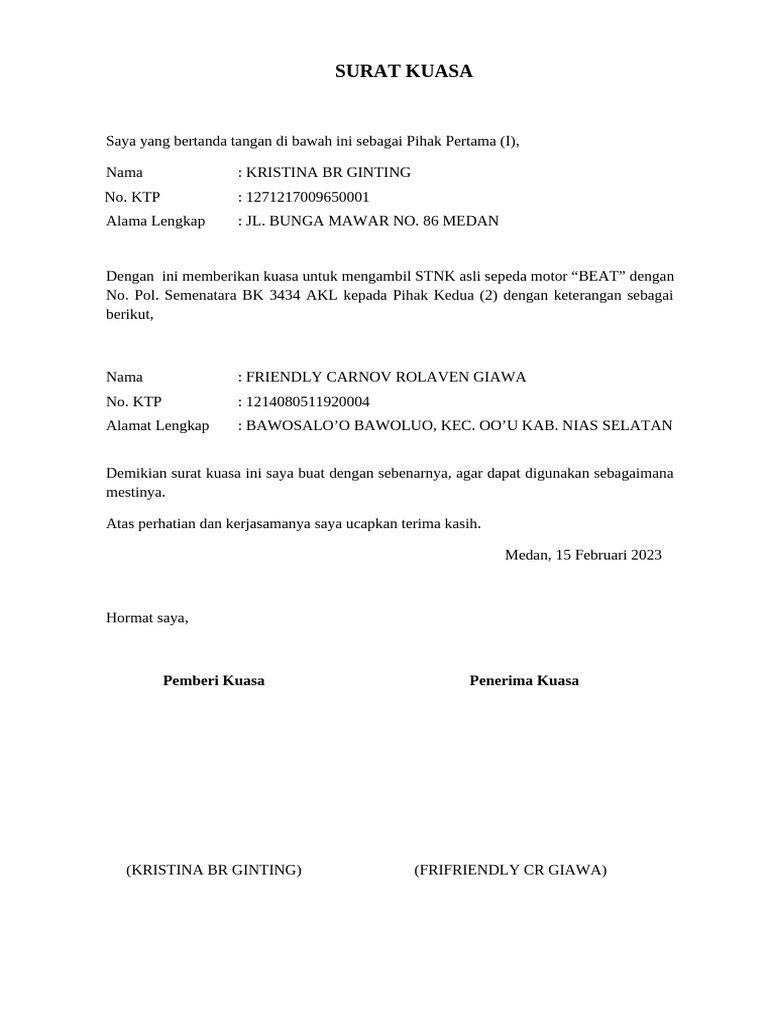 CTH Surat Kuasa | PDF