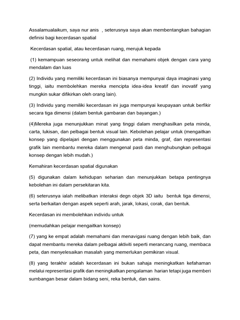Definisi Kecerdasan Spasial | PDF