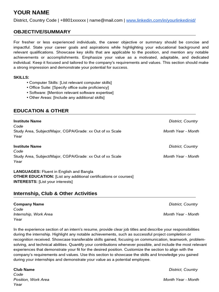 Fresher Resume Guide | PDF | Résumé | Leadership