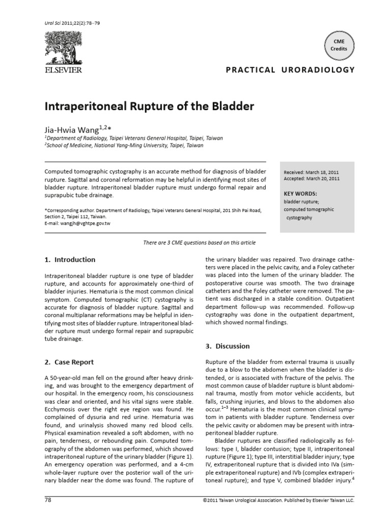 Intraperitoneal Rupture of the Bladder | PDF | Peritoneum | Abdomen