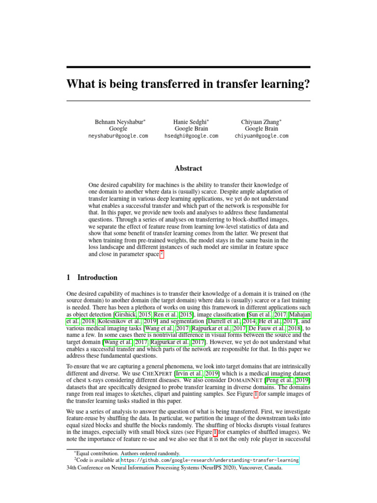 What Is Being Transferred in Transfer Learning? | PDF | Artificial ...
