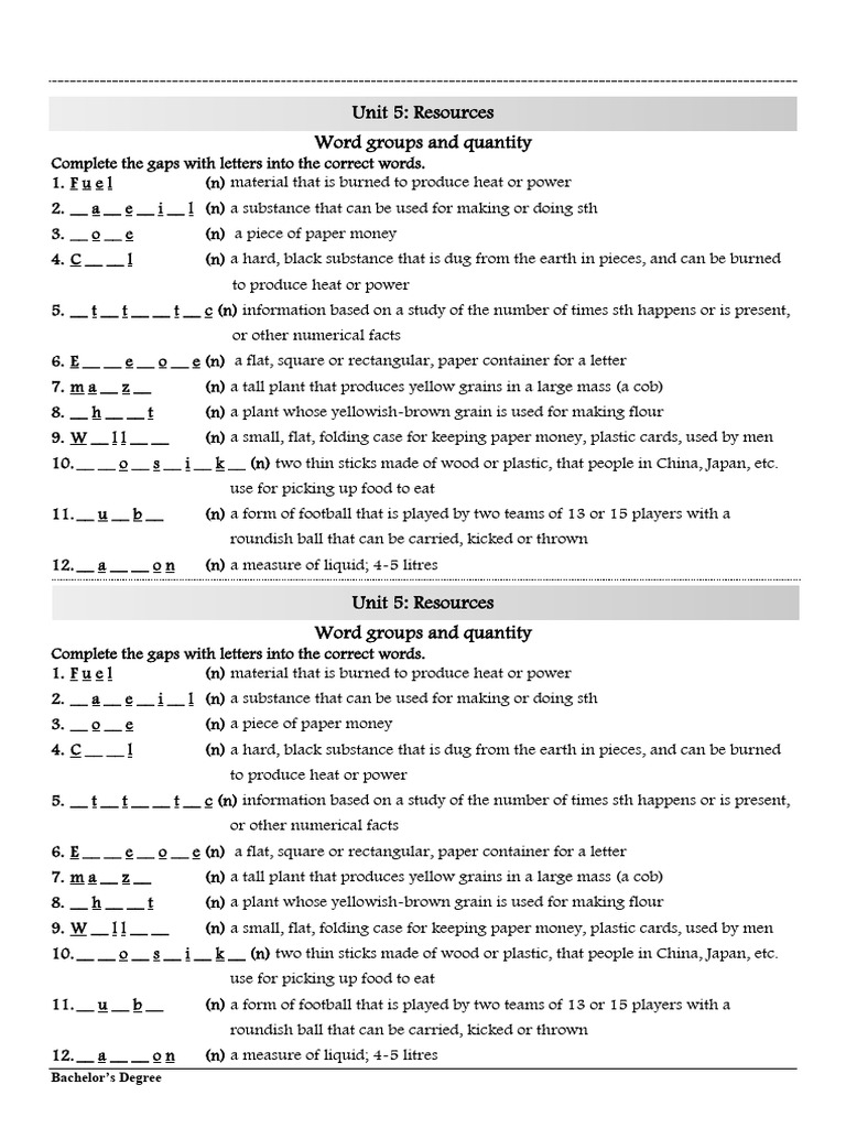 English Vocabulary Exercises for Students | PDF | Metrology | Quantity