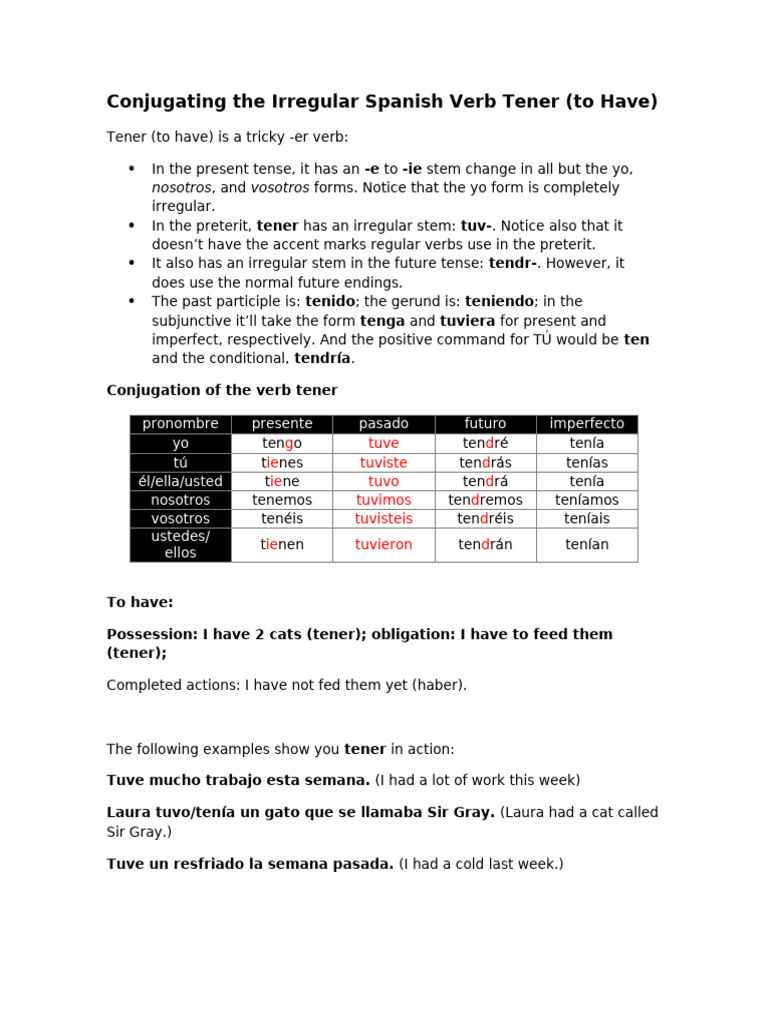 Tener Tener Que Idioms | PDF