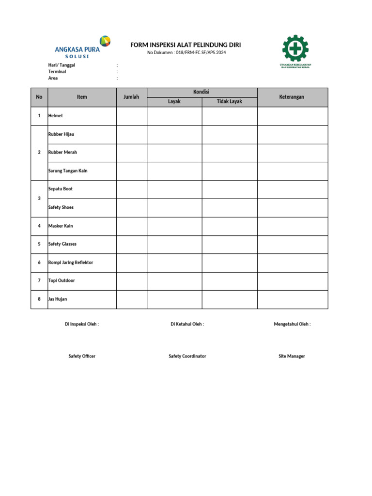 HSE-FR-018 Form Inspeksi APD | PDF