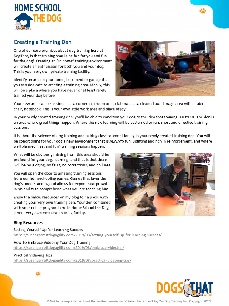 Susan Garrett Creating A Training Den | PDF | Dog Training