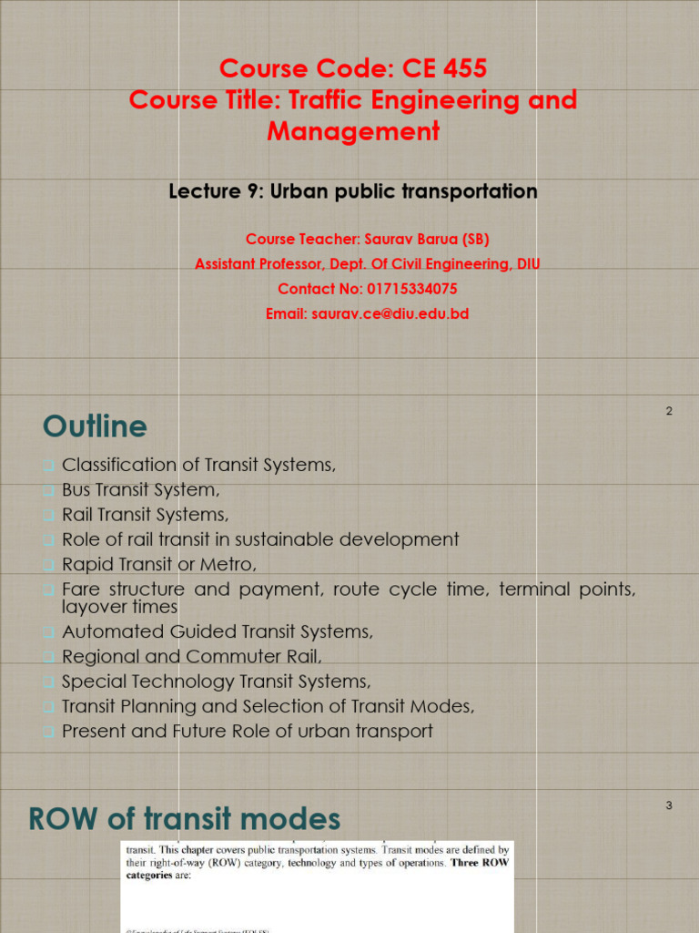 CE 455, L9 Urban Public Transportation | PDF