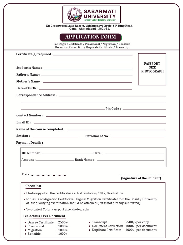 Application Form For DC PC MC and Bonafied | PDF