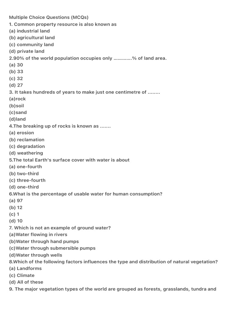 Environmental Awareness MCQs and Answers | PDF | Soil | Habitat