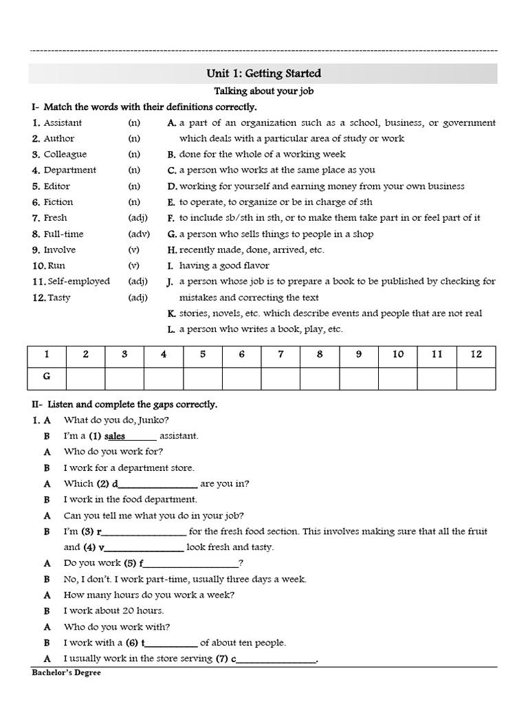 Unit 1 Getting Started Talking About Your Job | PDF