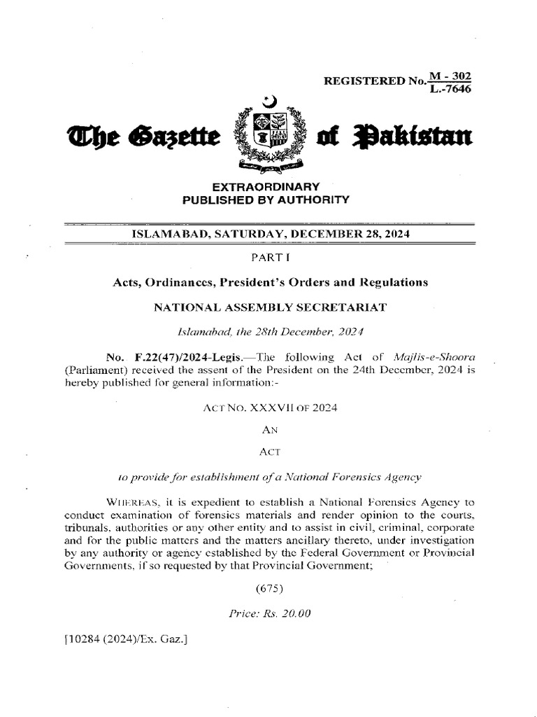 National Forensics Agency Act 2024 | PDF | Forensic Science | Digital ...