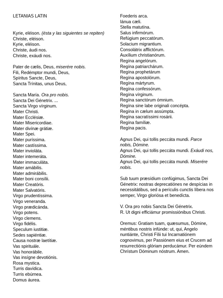 Letanías en Latín y Español | PDF | Adoración Cristiana Y Liturgia ...