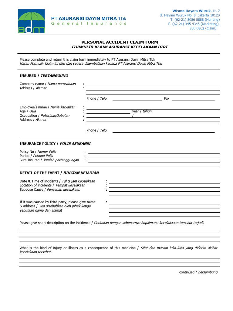 Personal Accident Form | PDF