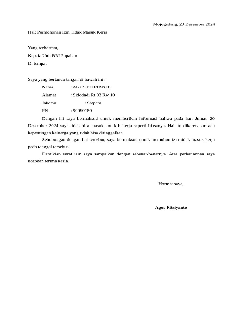 Surat Ijin Kerja | PDF