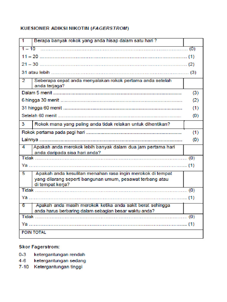 Kuesioner Status Adiksi Nikotin Fagerstrom | PDF