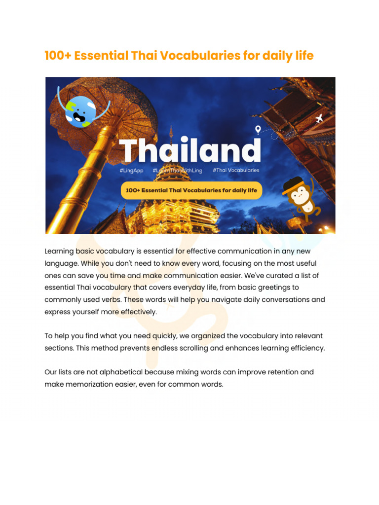 100 Essential Thai Vocabularies For Daily Life | PDF