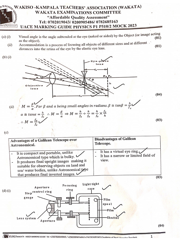 WAKATA MOCK EXAMINATION UACE PHYSICS PAPER 2 MARKING GUIDE 2023 | PDF