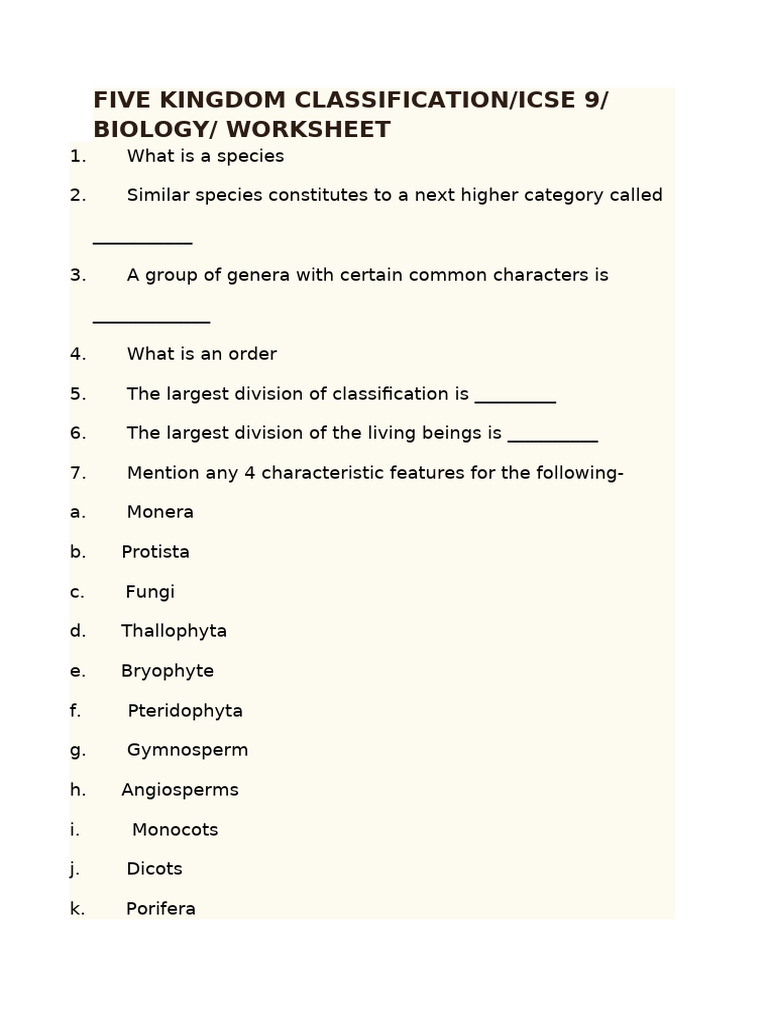 FIVE KINGDOM CLASSIFICATIOn | PDF | Plants | Organisms