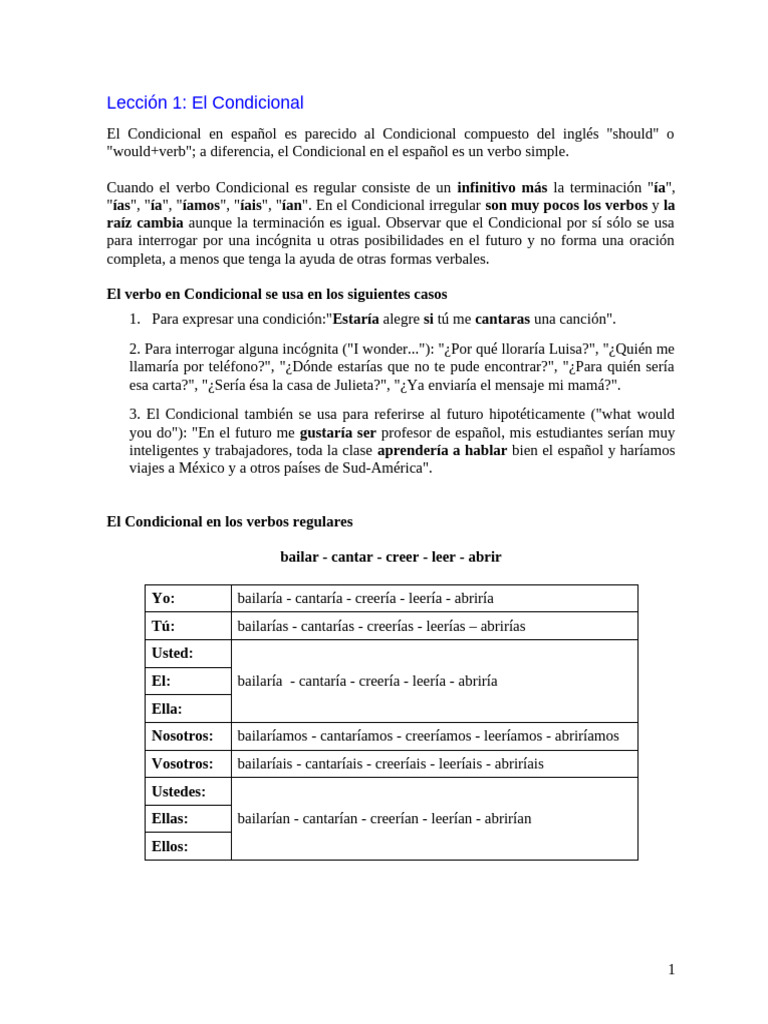 Course Language - Spanish - El Condicional | PDF | Verbo