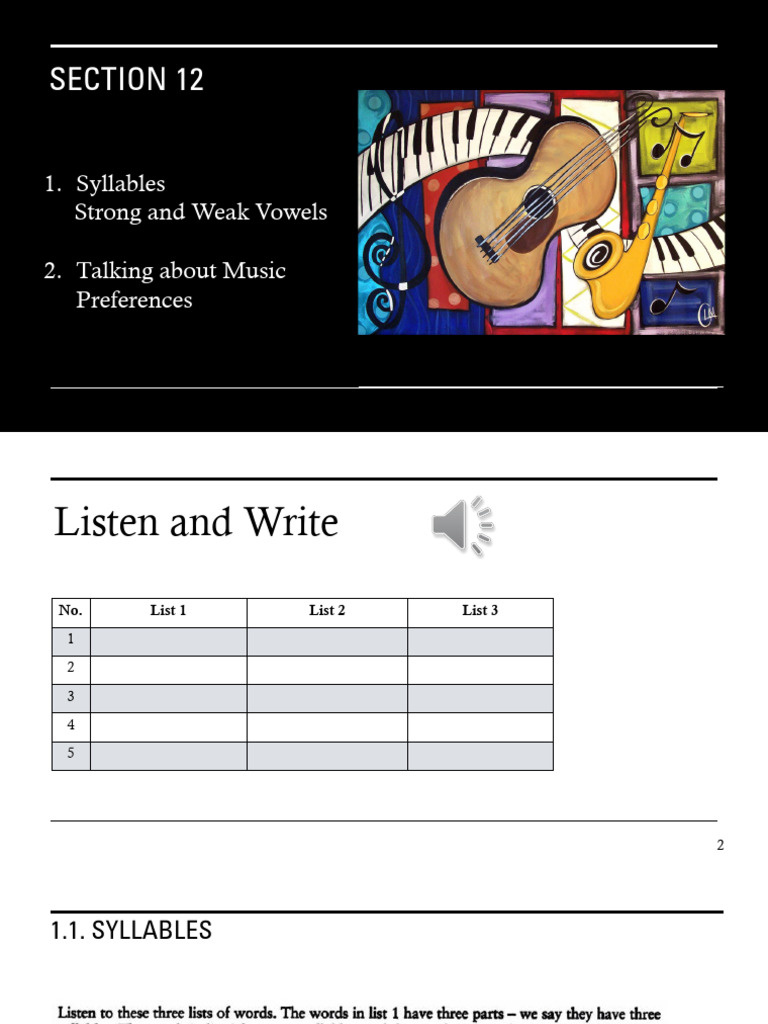 Section 12 - Syllables - Strong and Weak Vowels - Talking About Music ...