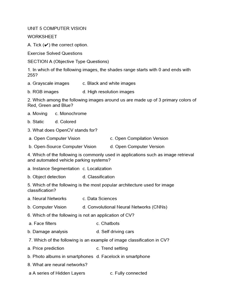 Unit 5 Computer Vision | PDF | Computer Vision | Pixel
