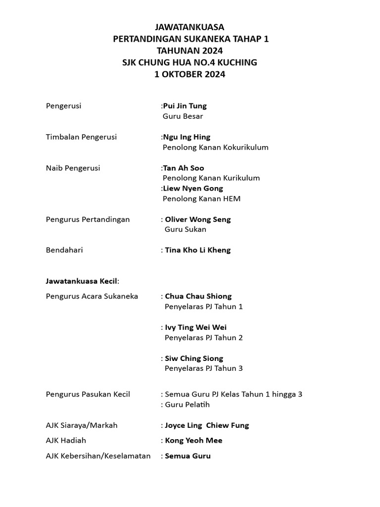 JAWATANKUASA Sukaneka 2024 | PDF