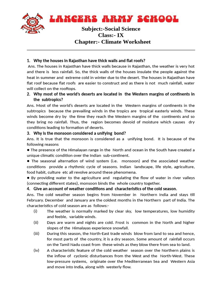 Climate Insights for Class IX Students | PDF | Monsoon | Oceanography
