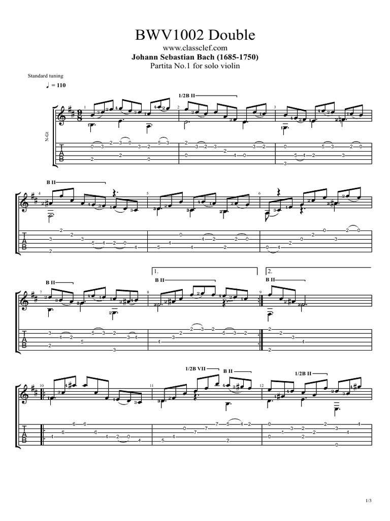 BWV1002 Double by Johann Sebastian Bach | PDF | Compositions | Public ...
