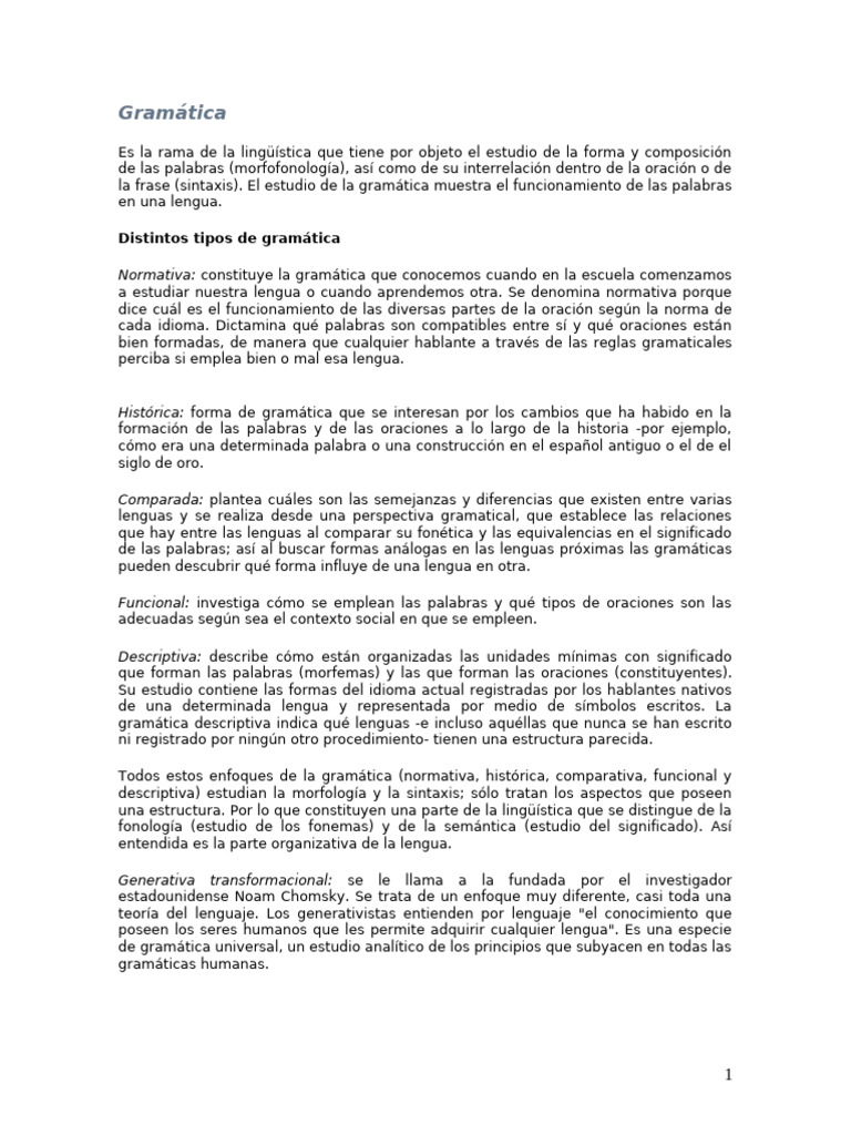 Tipos de Gramática y su Estudio | PDF | Verbo | Gramática
